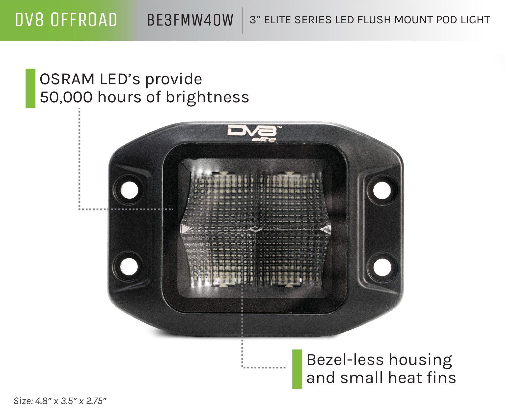 3-Inch Elite Series Flush Mount LED Pod Light - DV8 Offroad